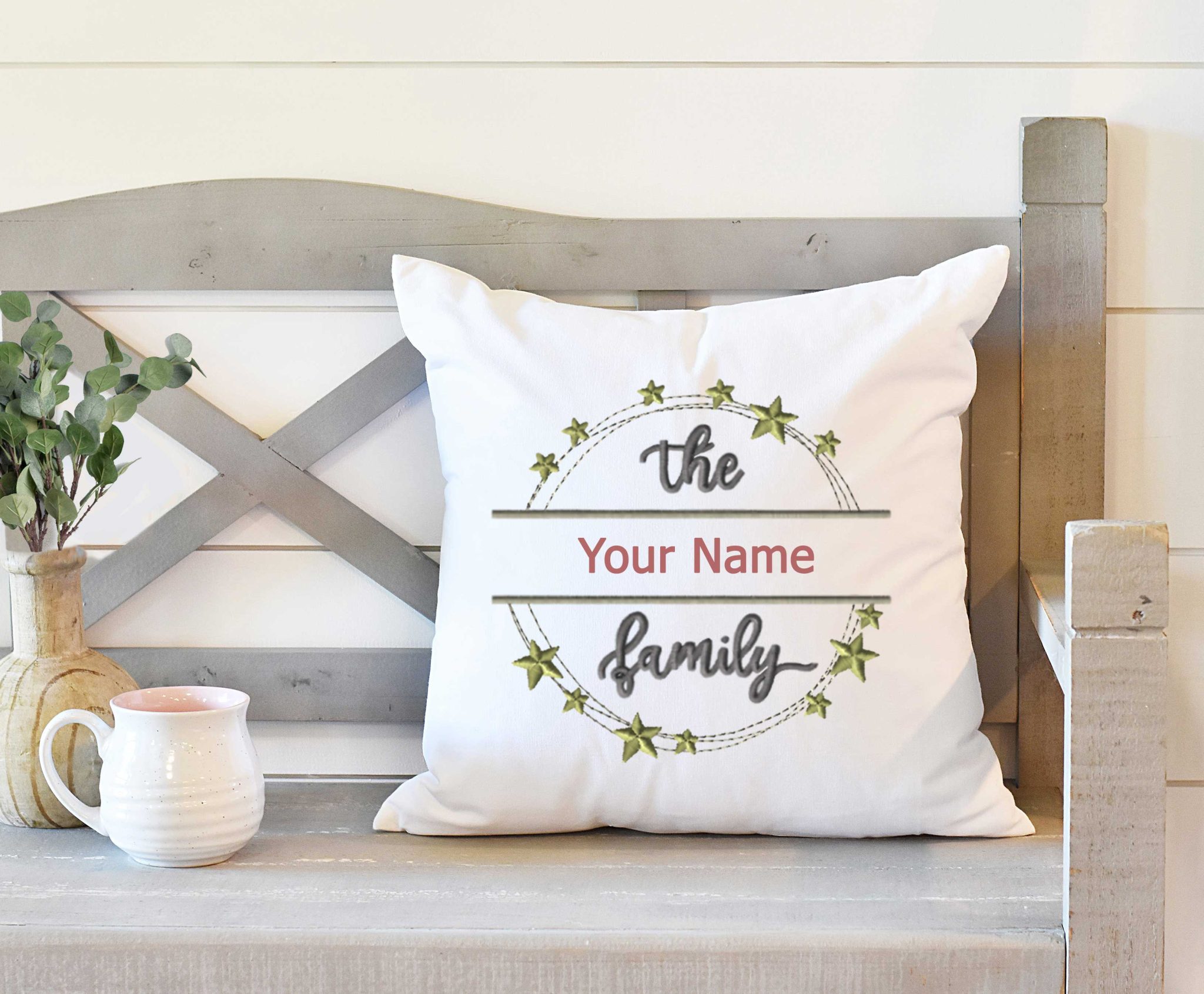 Family Wreath with Stars #1246 - Embroidery Village LLC