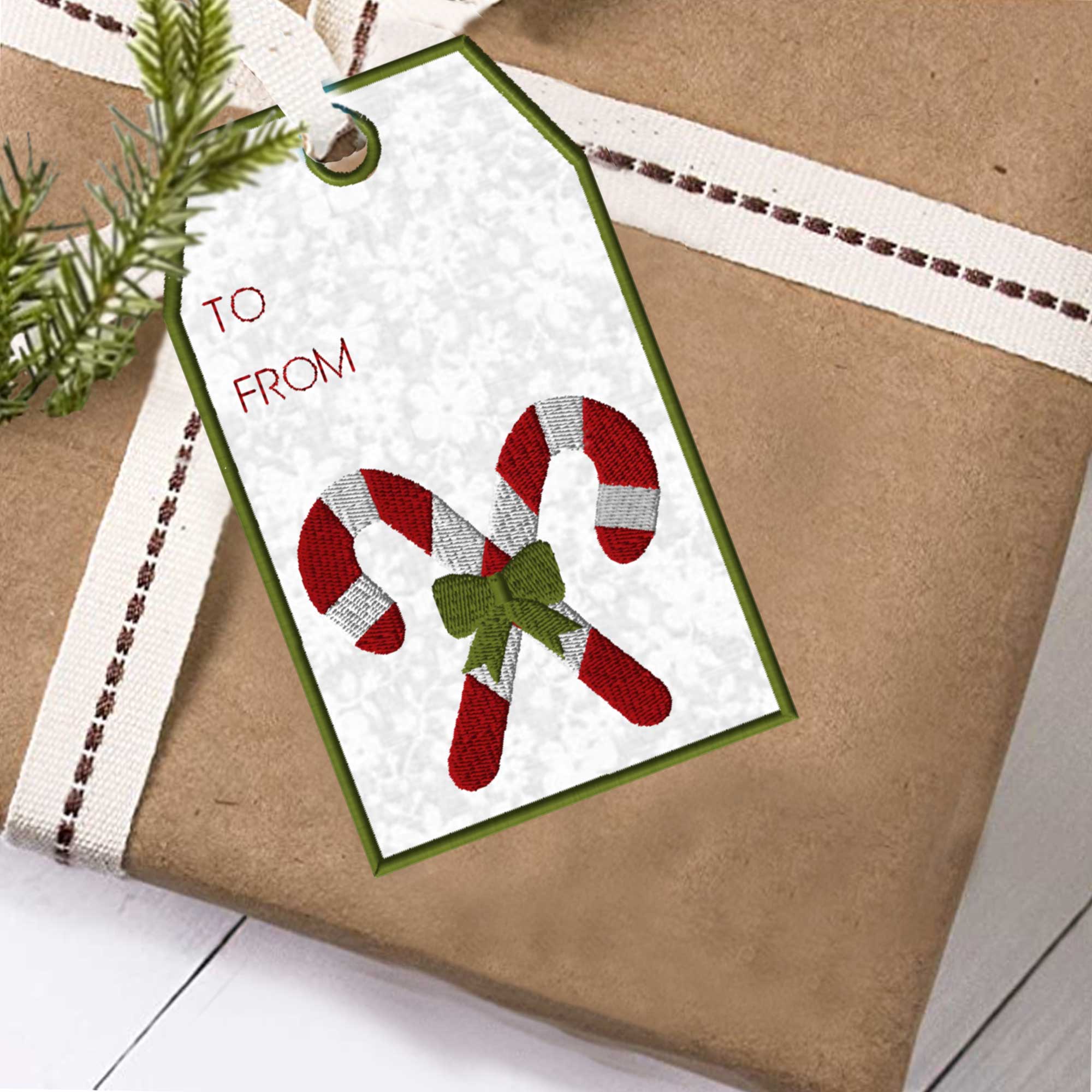 Candy Cane Gift Tag #1466 - Embroidery Village LLC
