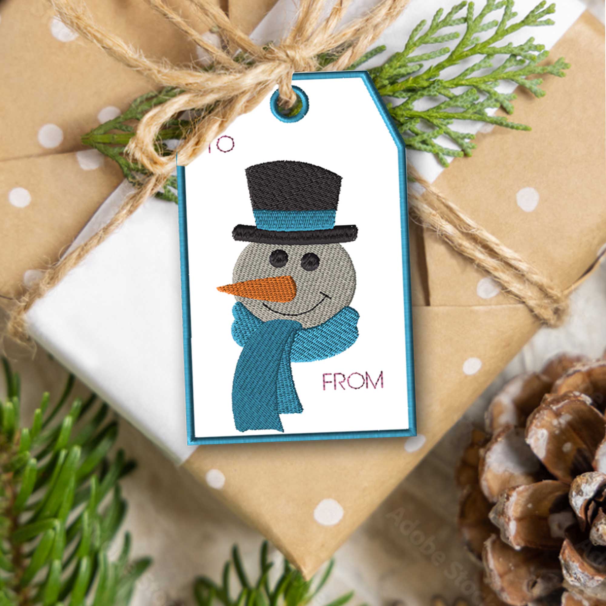 Snowman Gift Tag #1501 - Embroidery Village LLC