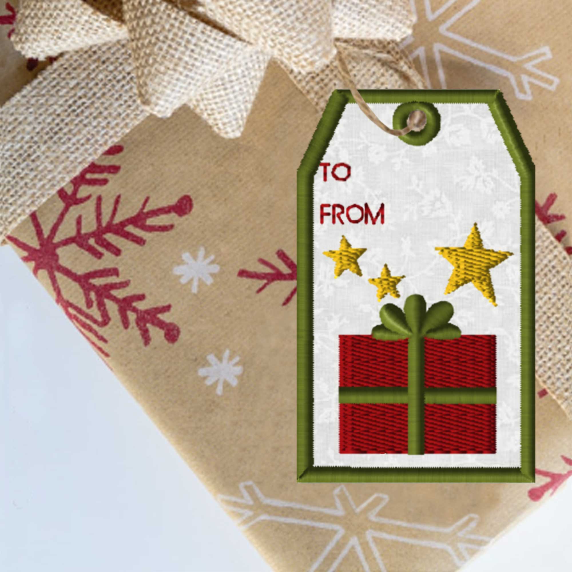 Christmas Gift Package Gift Tag #1503 - Embroidery Village LLC