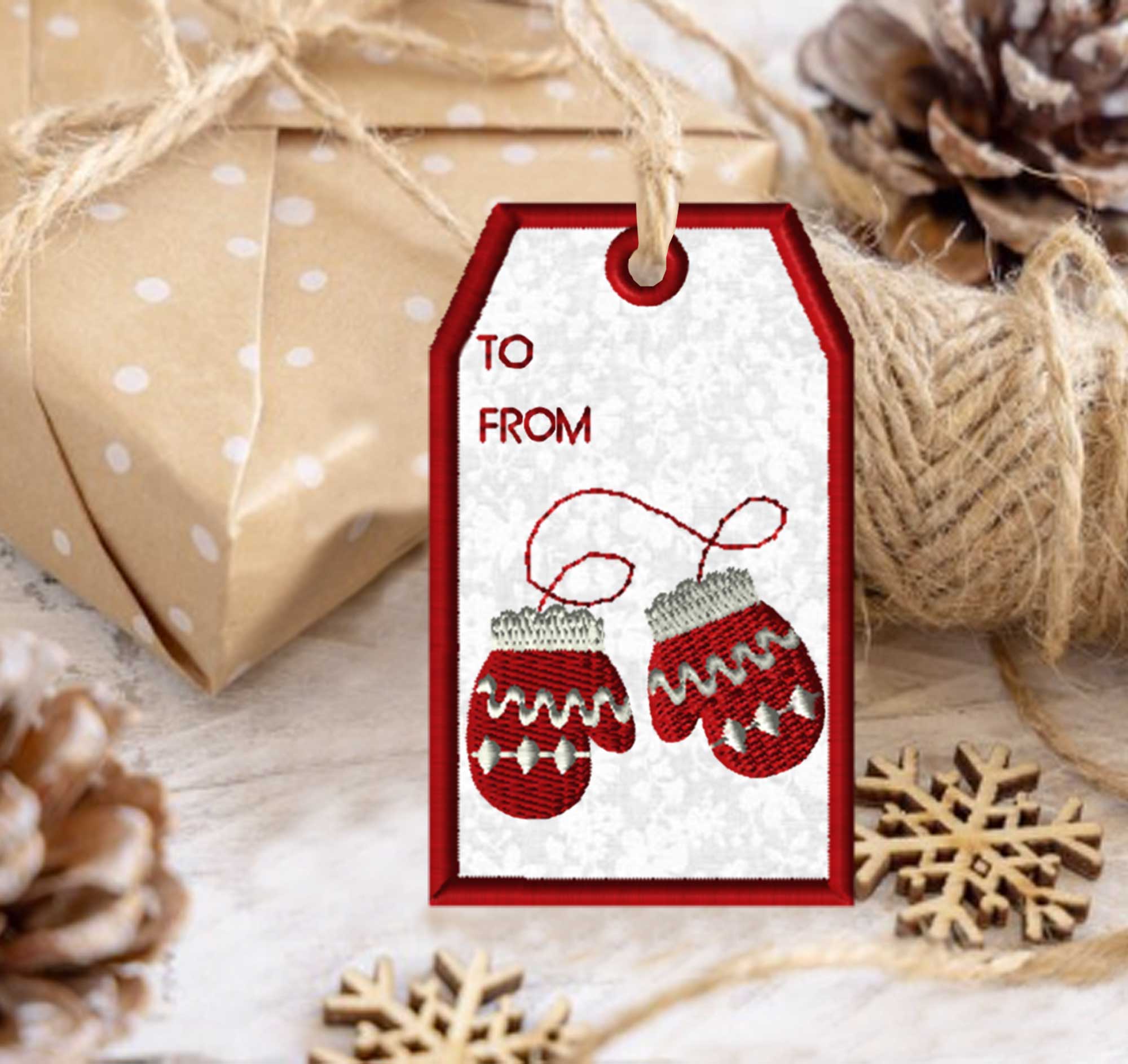 Mittens Gift Tag #1504 - Embroidery Village LLC