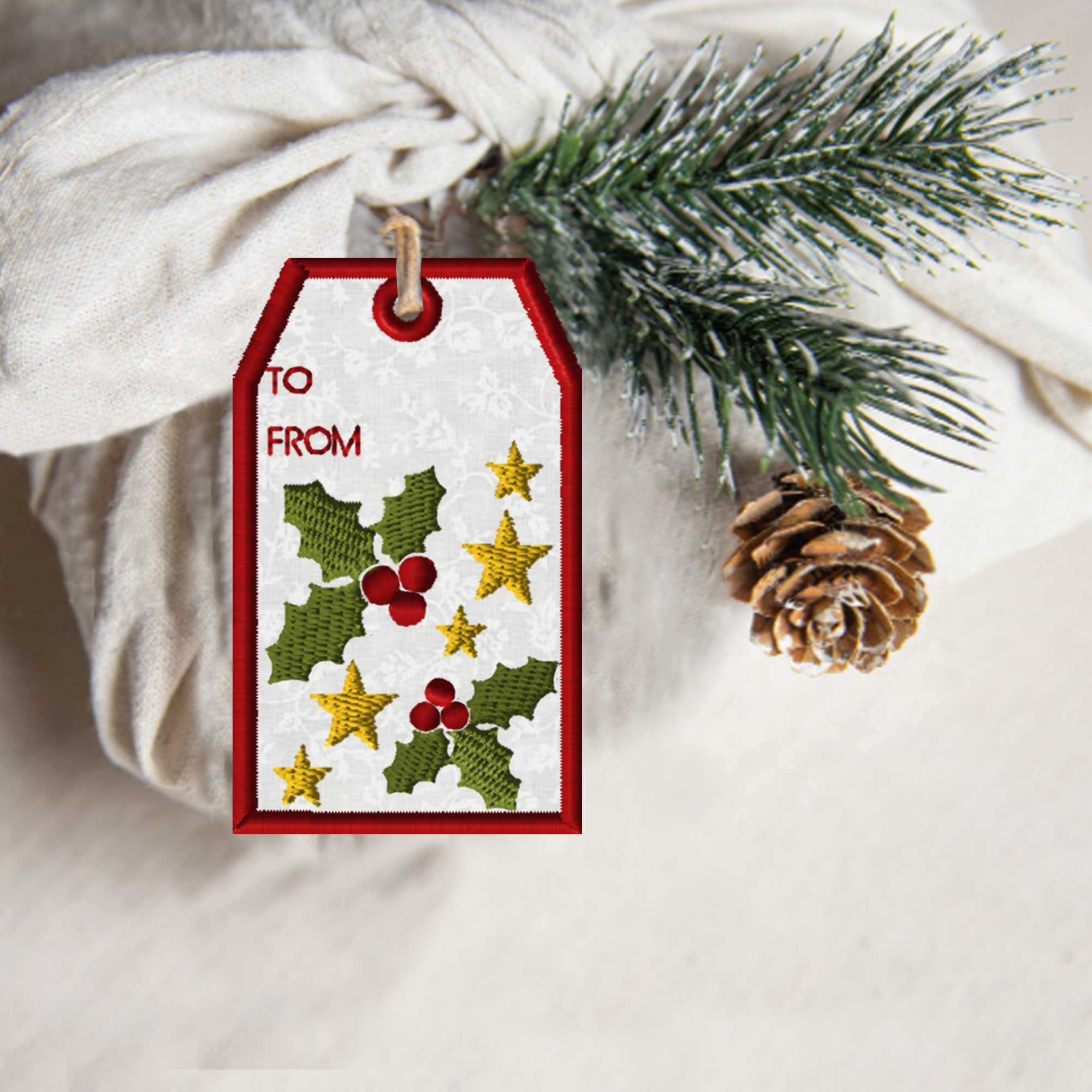 Holly Gift Tag #1558 - Embroidery Village LLC