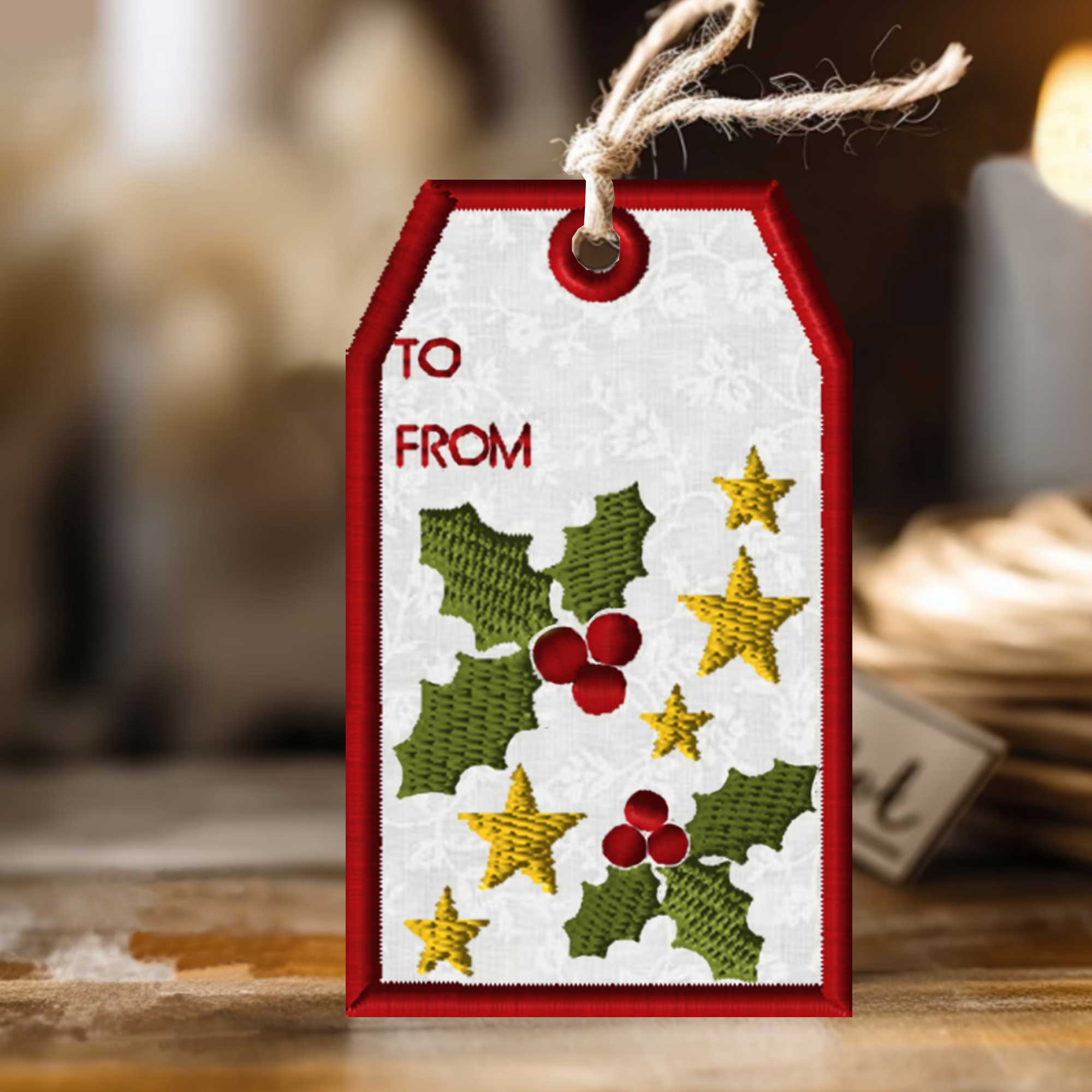 Holly Gift Tag #1558 - Embroidery Village LLC