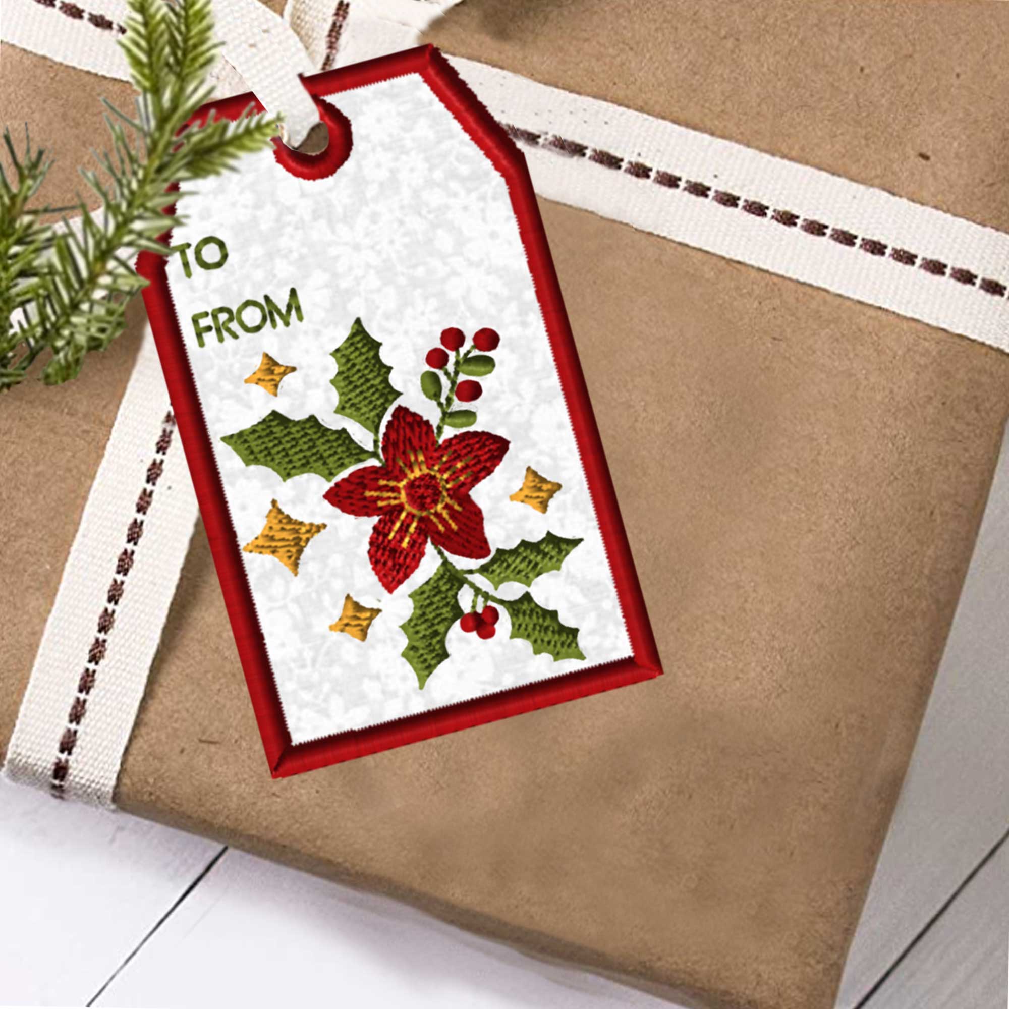 Poinsettia Gift Tag #1597 - Embroidery Village LLC
