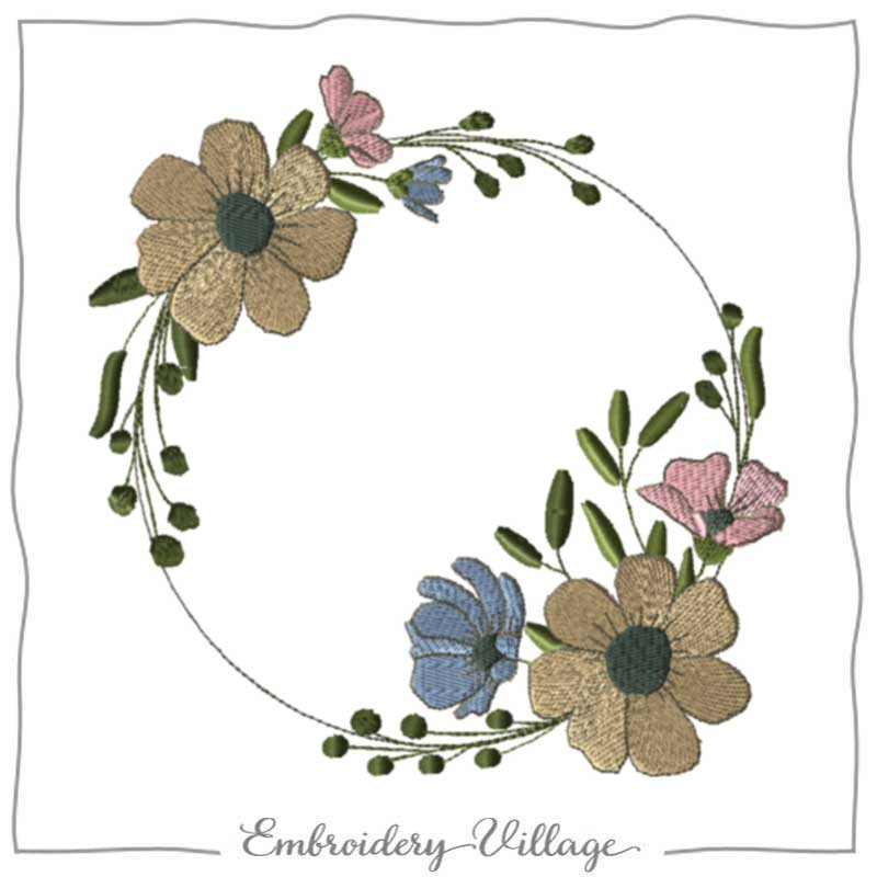 Floral Wreath #1638 - Embroidery Village LLC