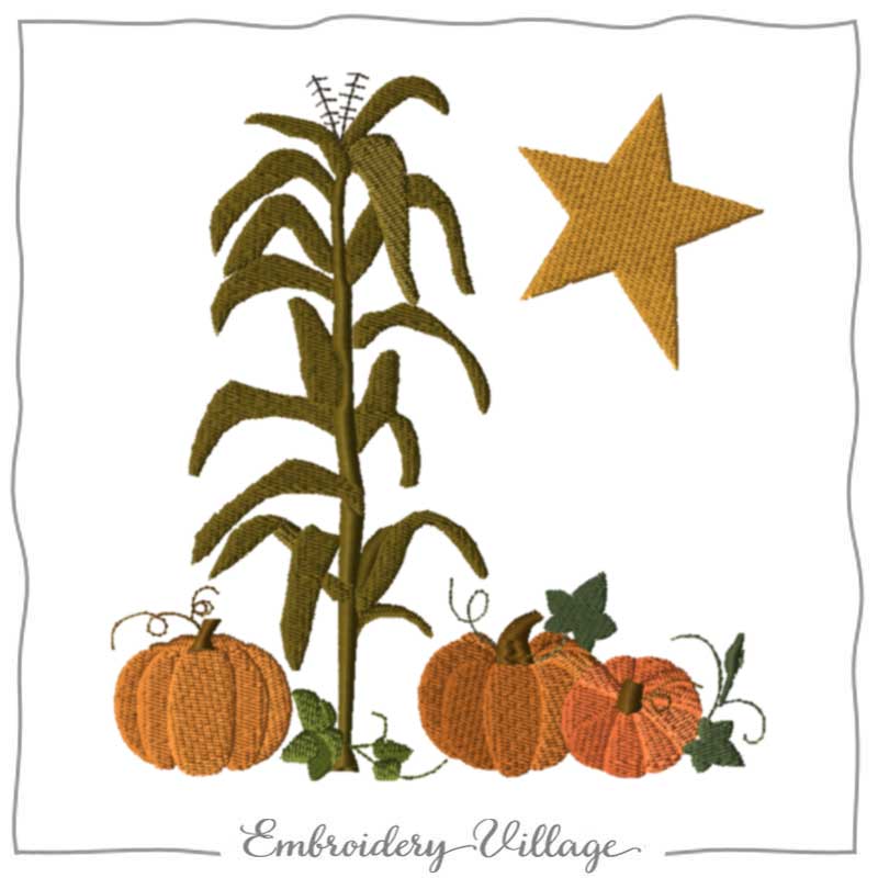 Cornstalk and Pumpkins #1403 - Embroidery Village LLC