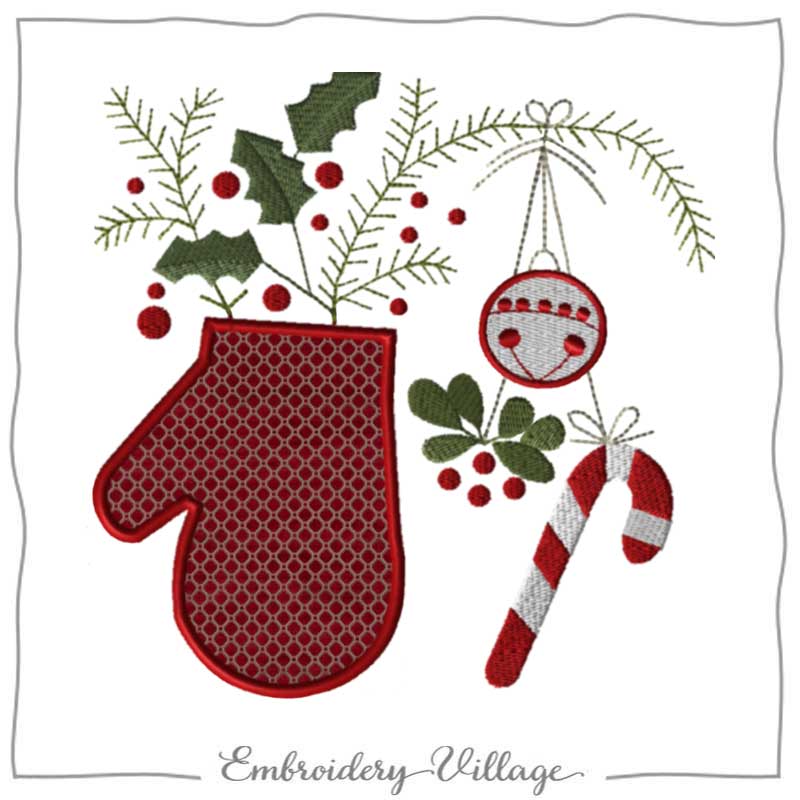 Christmas Mitten Applique #1602 - Embroidery Village LLC