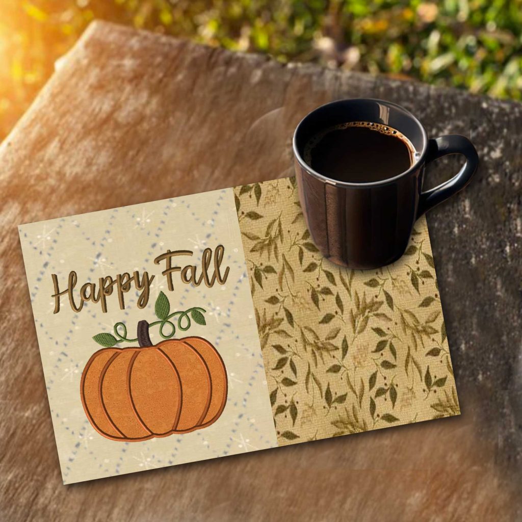 Pumpkin Applique Mug Rug #1745 - Embroidery Village LLC