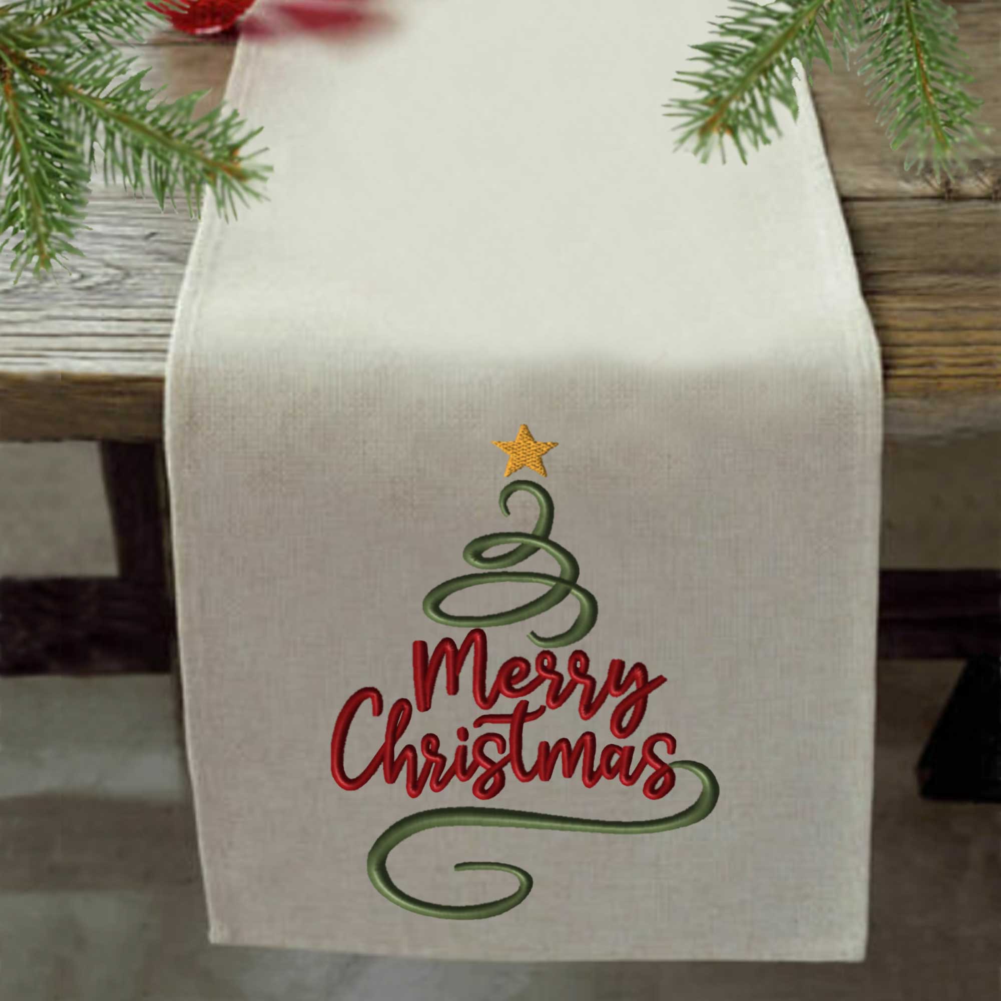 Merry Christmas Swirl Tree #1610 - Embroidery Village LLC