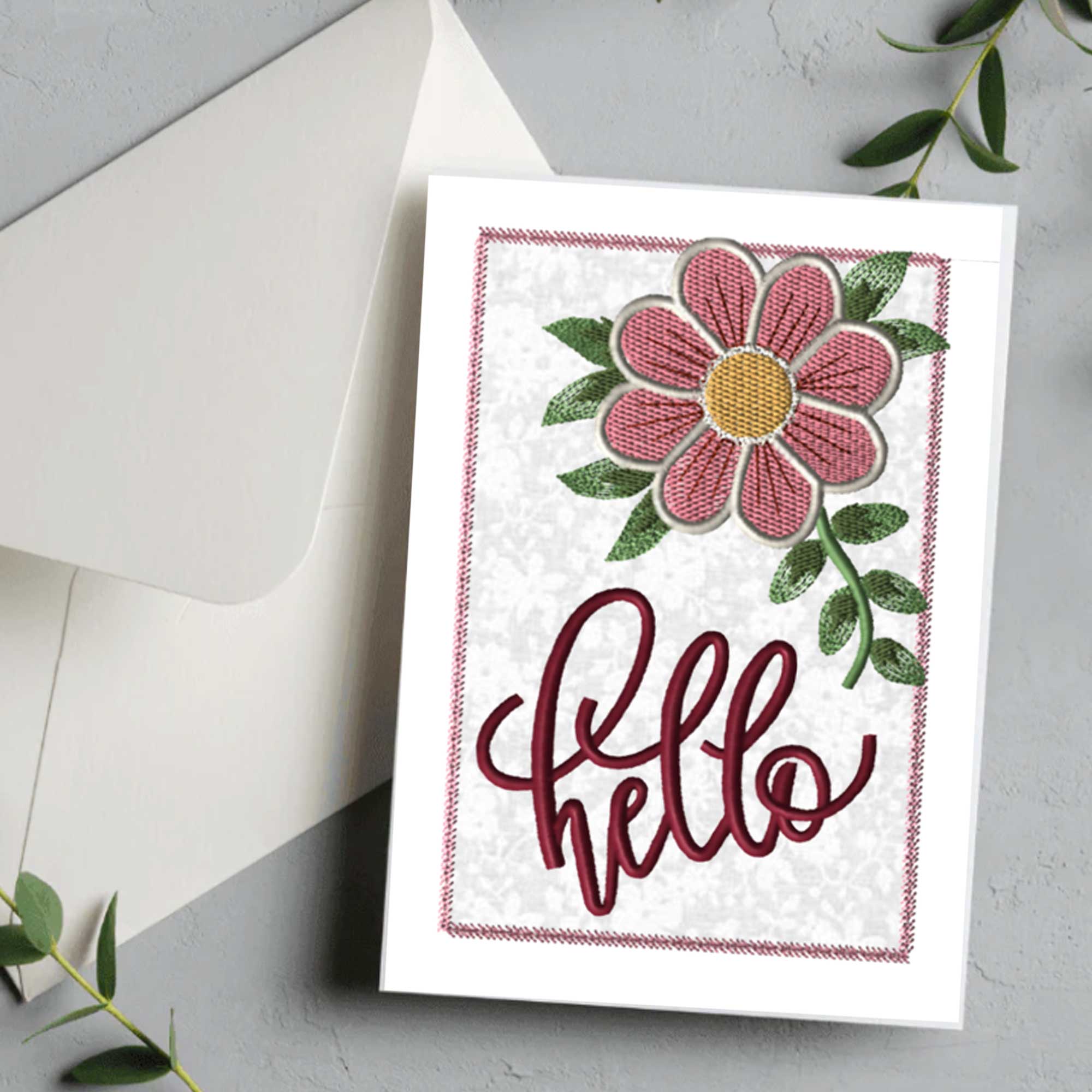 Hello Greeting Card #1783 - Embroidery Village LLC