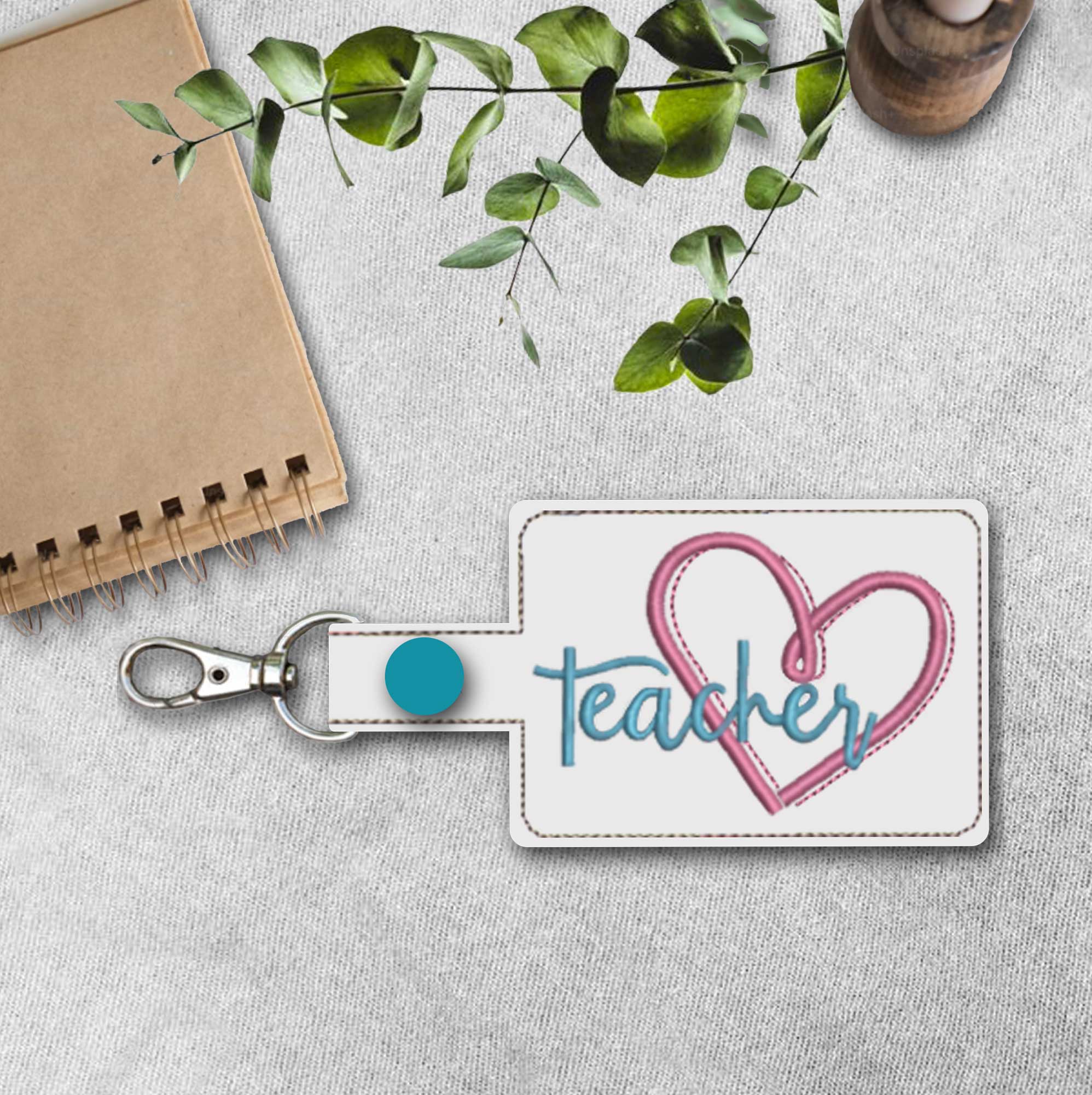 Teacher Heart Key Tag #1685 - Embroidery Village LLC