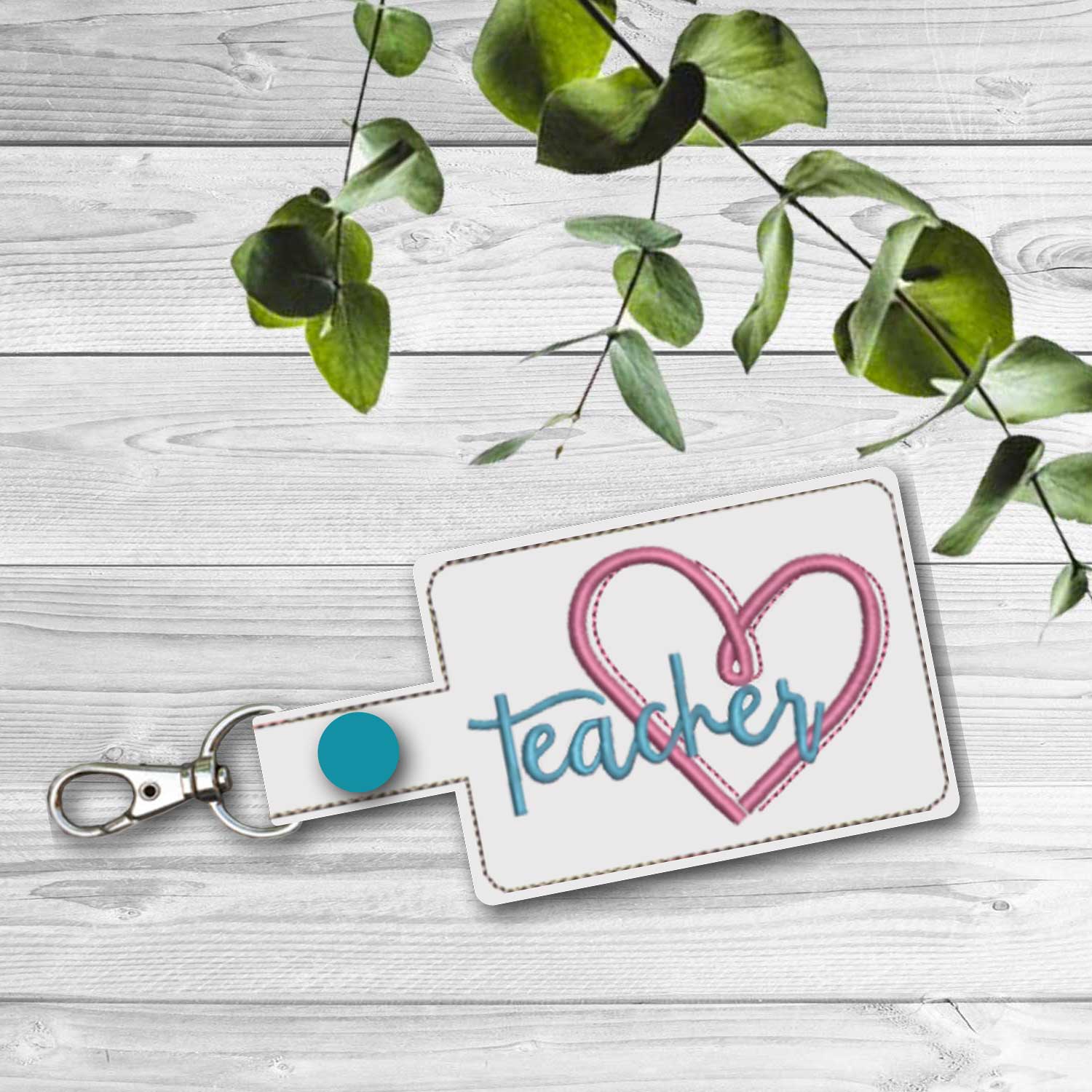 Teacher Heart Key Tag #1685 - Embroidery Village LLC