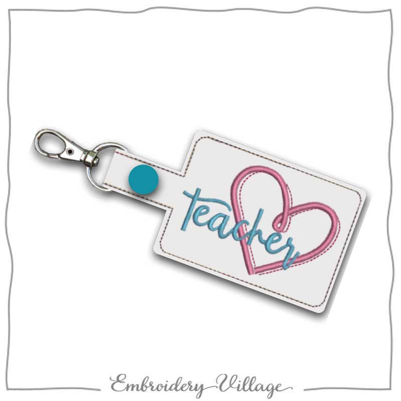 Teacher Heart Key Tag #1685 - Embroidery Village LLC