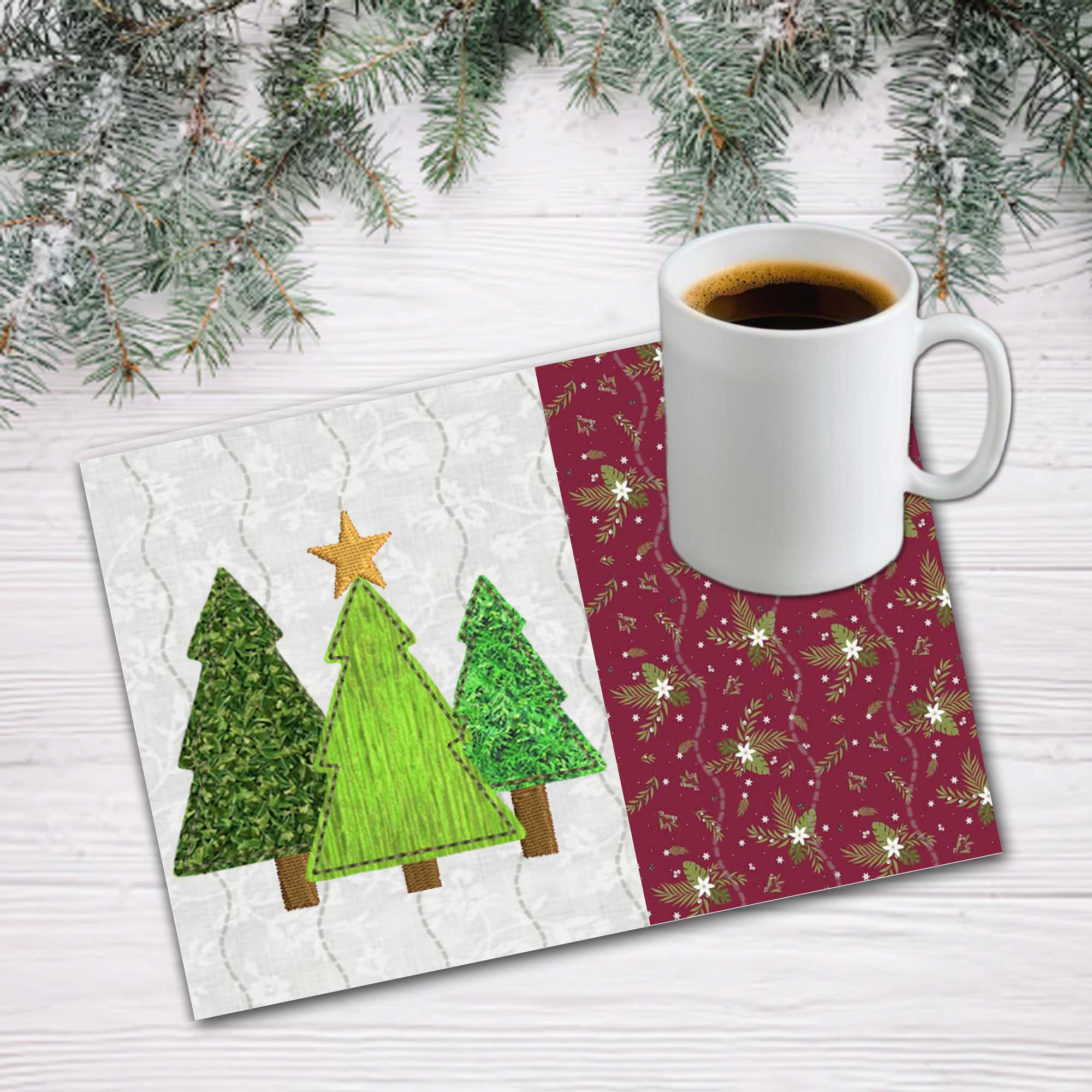 Christmas Trees | Raw Edge Applique Mug Rug #1439 - Embroidery Village LLC