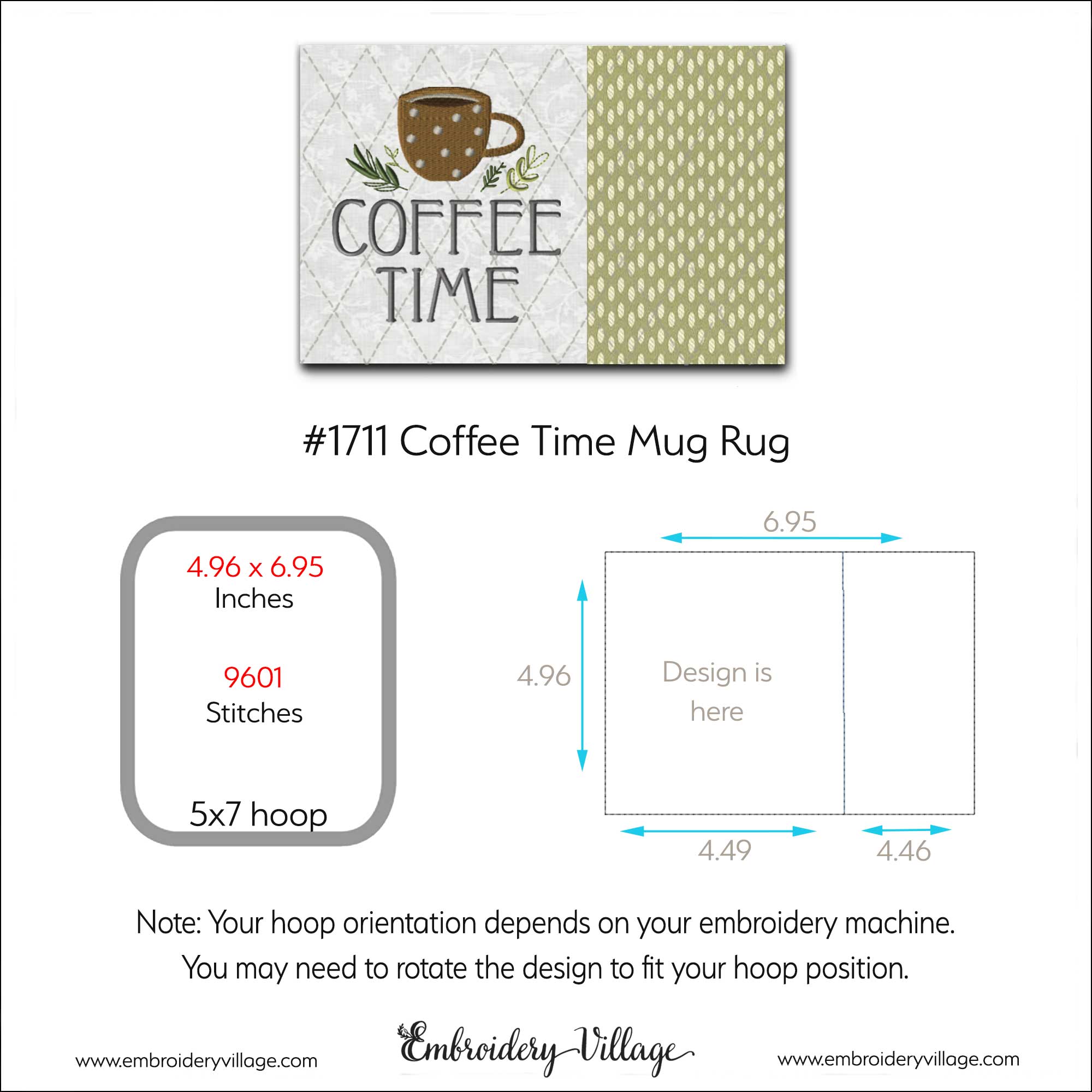 Coffee Time Mug Rug #1711 - Embroidery Village LLC