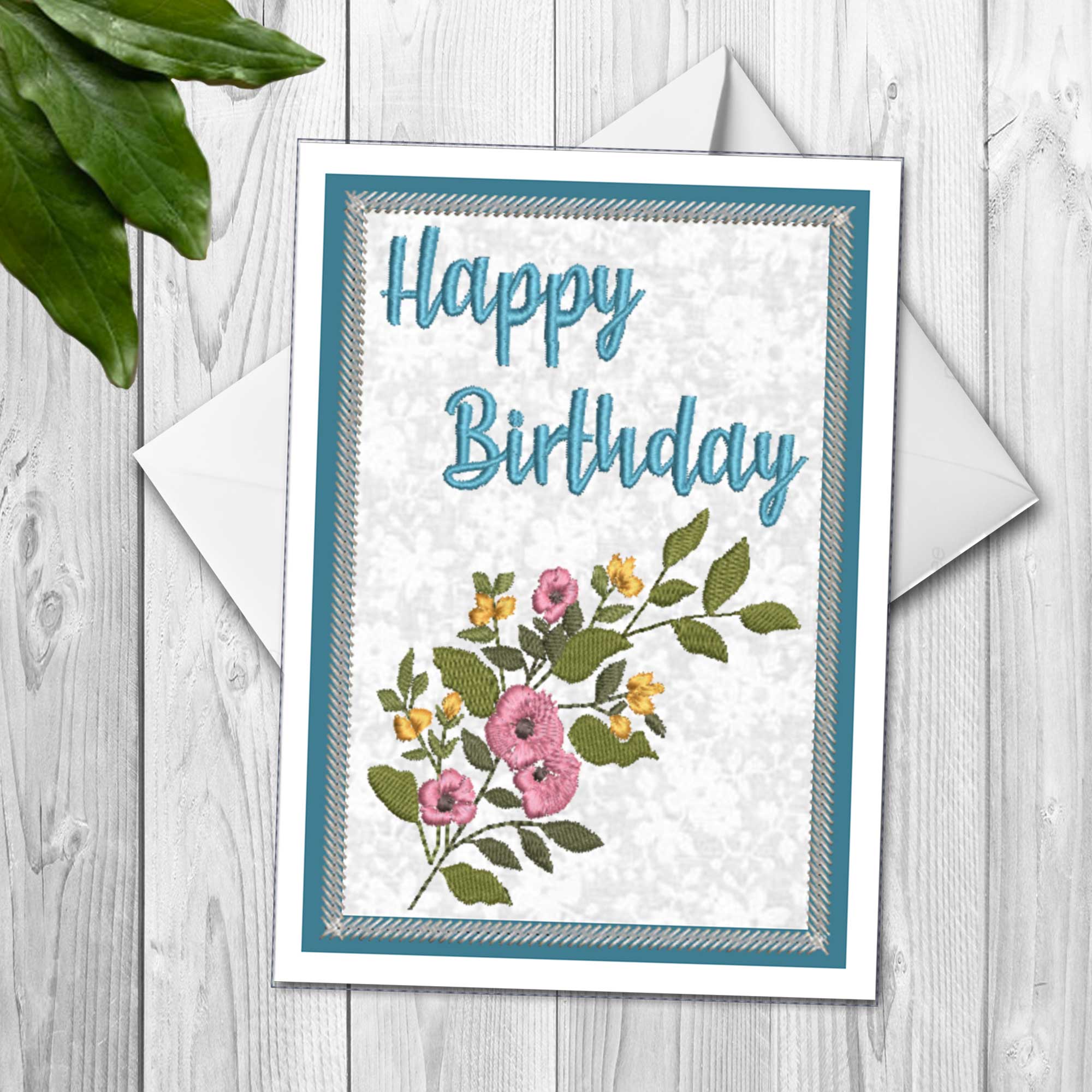 Happy Birthday Fabric Card #1531 - Embroidery Village LLC