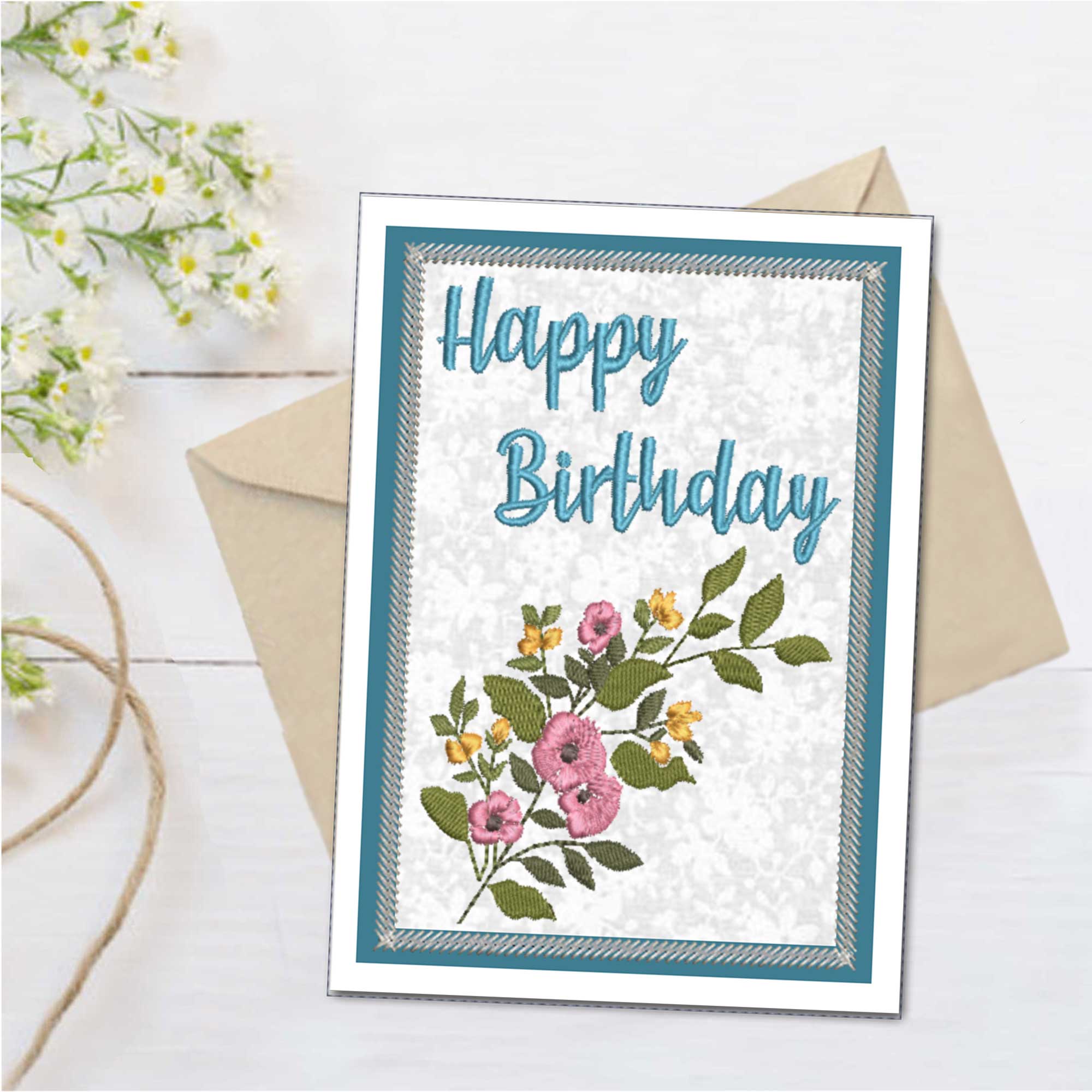 Happy Birthday Fabric Card #1531 - Embroidery Village LLC