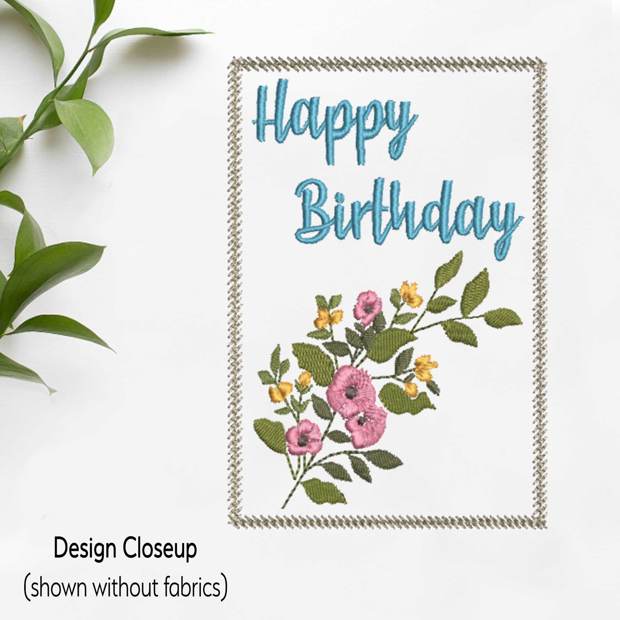 Happy Birthday Fabric Card #1531 - Embroidery Village LLC