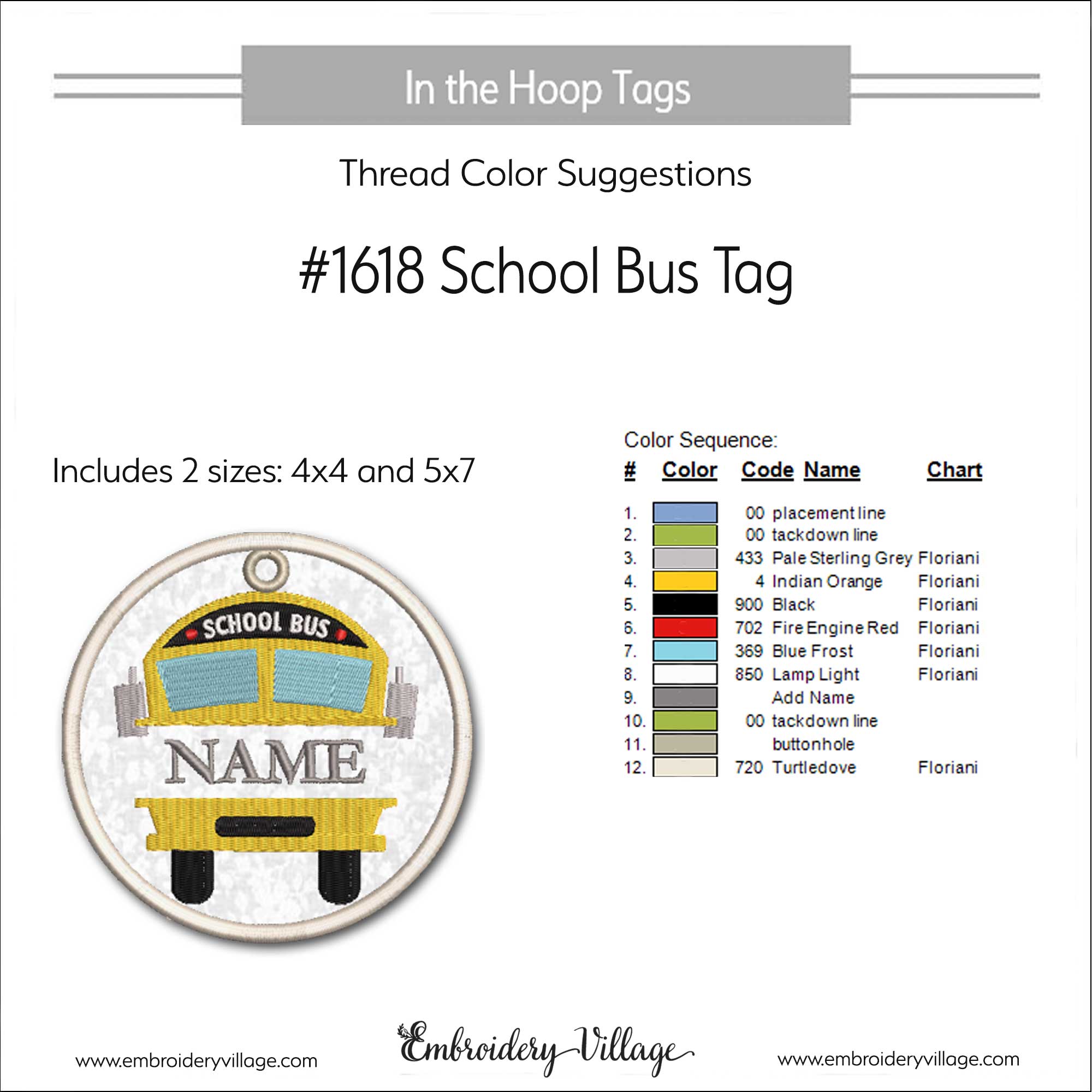 School Bus Name Tag #1618 - Embroidery Village LLC