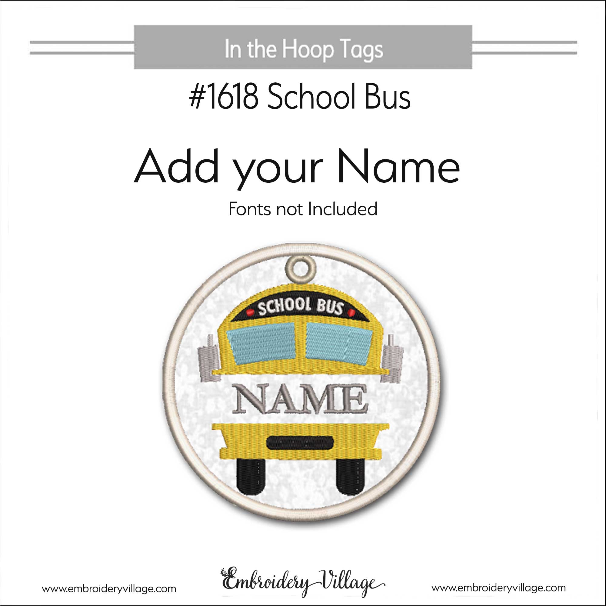 School Bus Name Tag #1618 - Embroidery Village LLC
