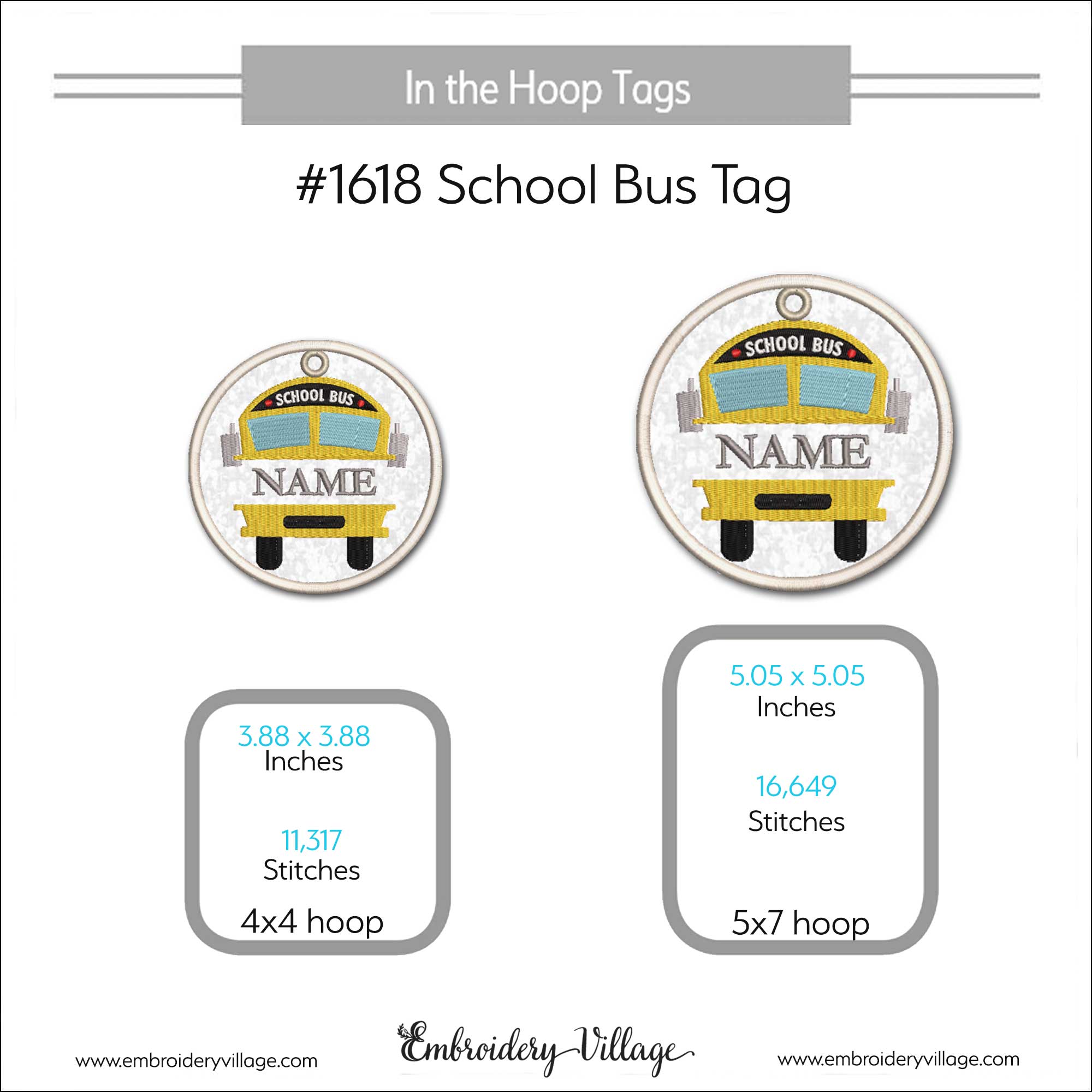 School Bus Name Tag #1618 - Embroidery Village LLC