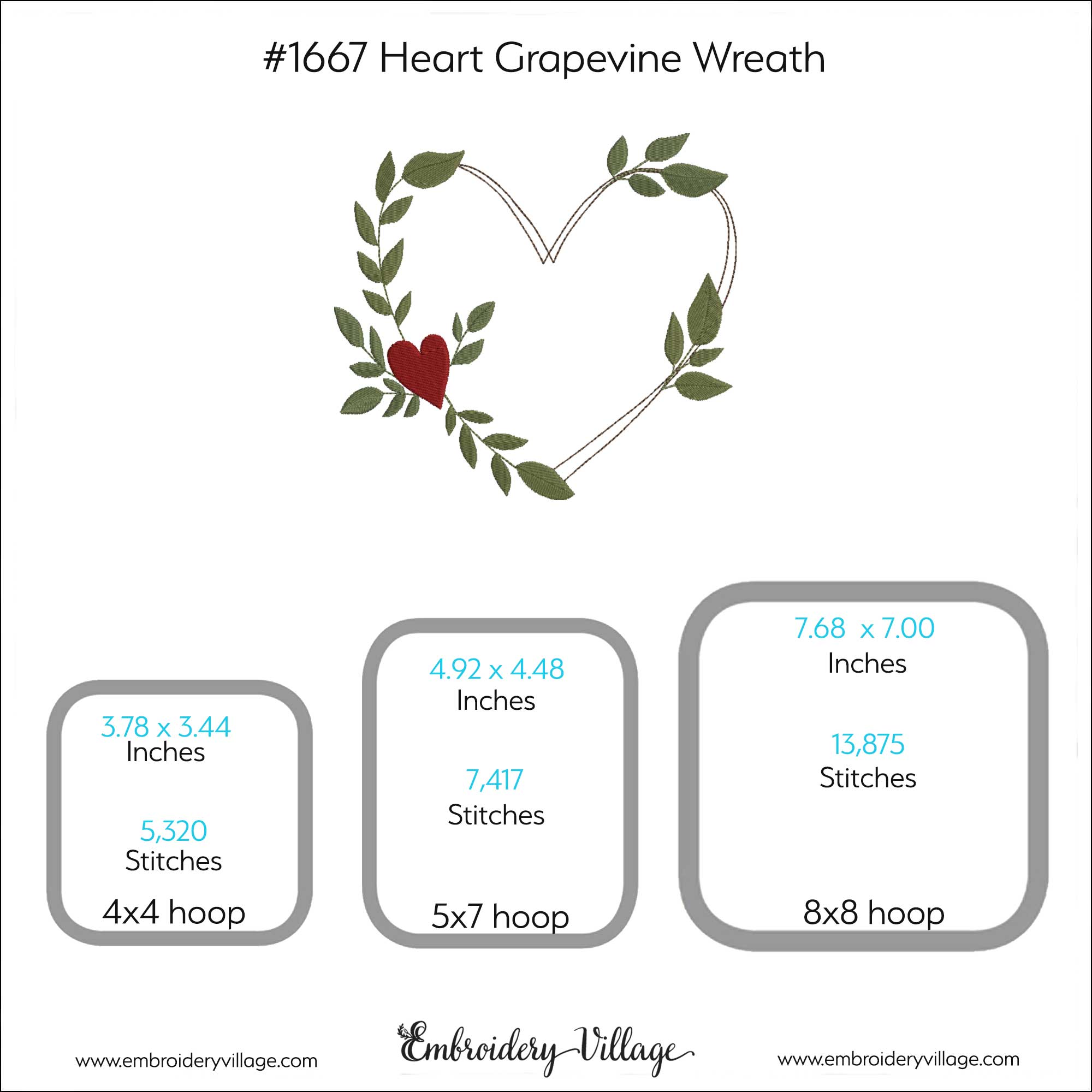 Heart Grapevine Wreath #1667 - Embroidery Village LLC