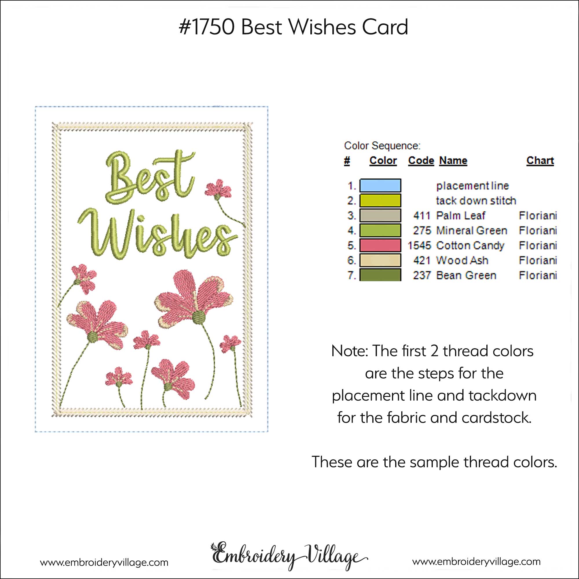 Best Wishes Floral Fabric Card - Embroidery Village LLC